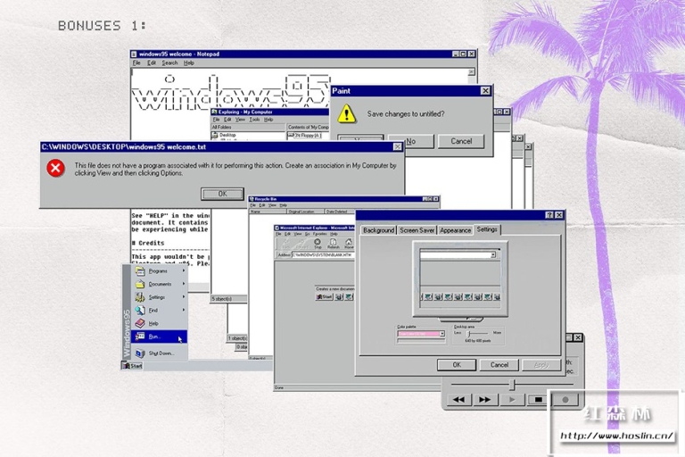 【PSD模板】时尚复古旧电脑Windows95界面风格蒸汽波电商设计新媒体宣传设计PS/Canva模板 Old Computer Insta template Ps Canva-红森林