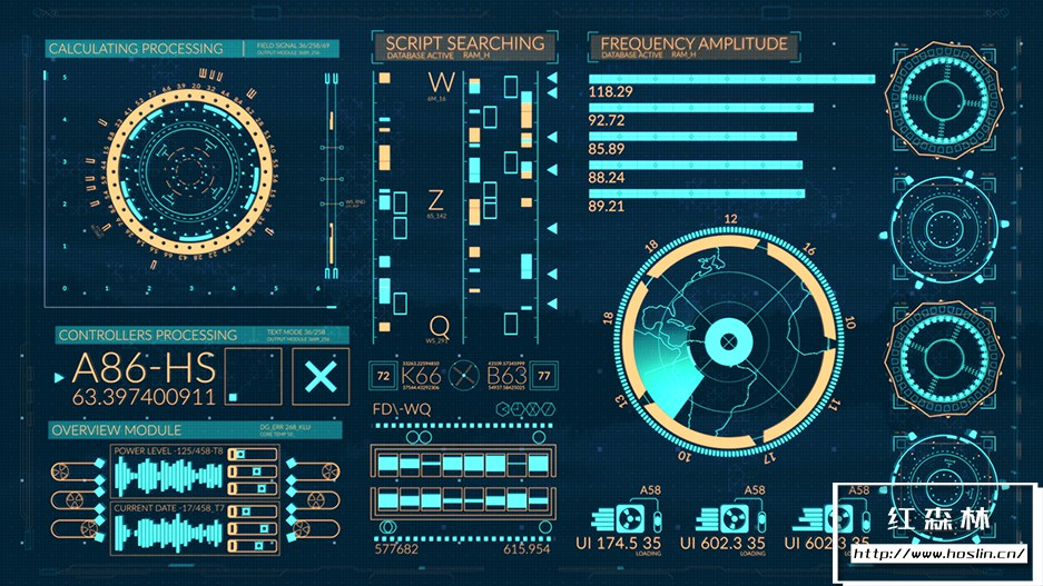 【PR模板】300个科技感UI界面图形元素动画 Fusion HUD Pack-红森林