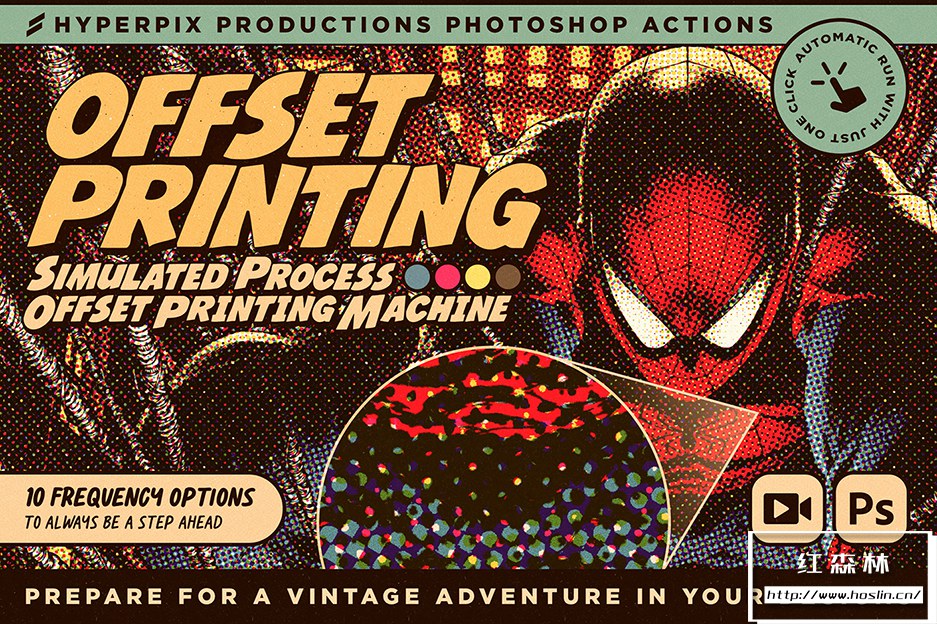 【PS动作】复古颗粒半色调波点四色CMYK印刷打印效果图像处理特效PS动作 Offset Printing Simulator ...